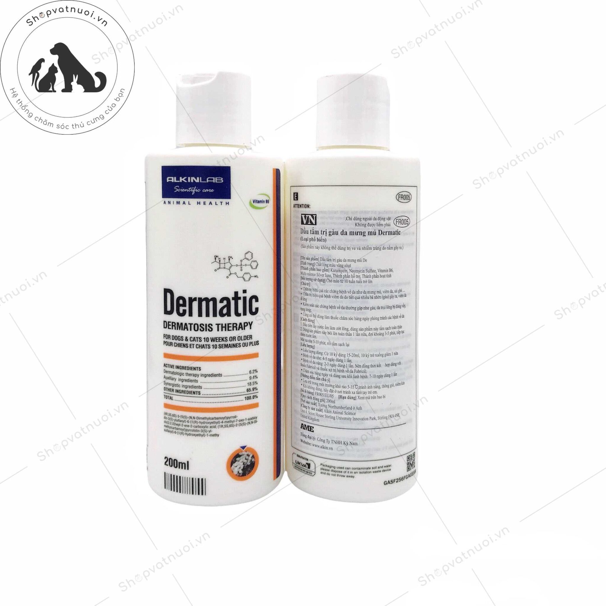 Dầu Tắm Trị Gàu Da Mưng Mủ Cho Chó Mèo Dermatic Alkin - Shopvatnuoi.vn