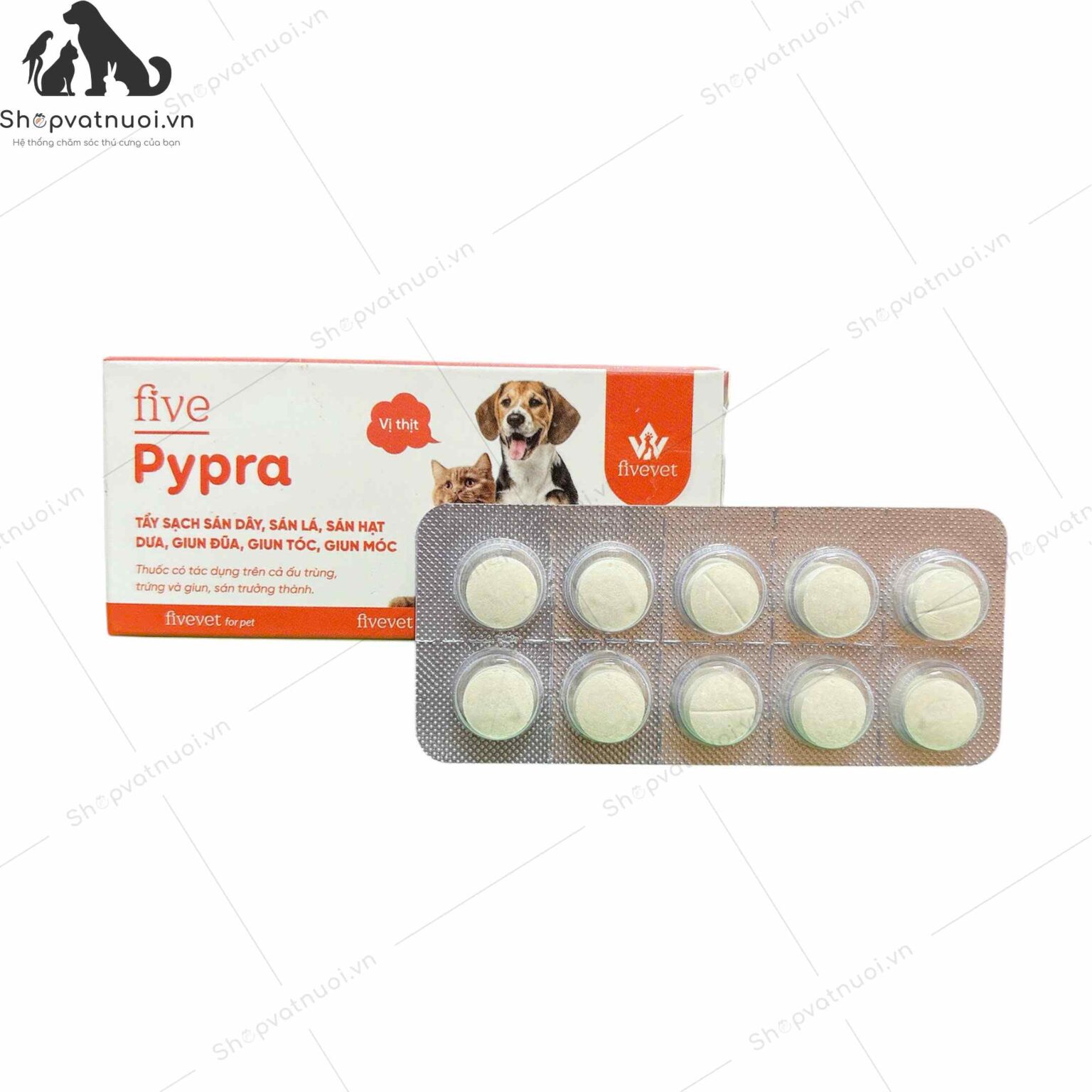 Thuốc Tẩy Giun Sán Cho Chó Mèo Five Pypra Vị Thịt FiveVet - Shopvatnuoi.vn
